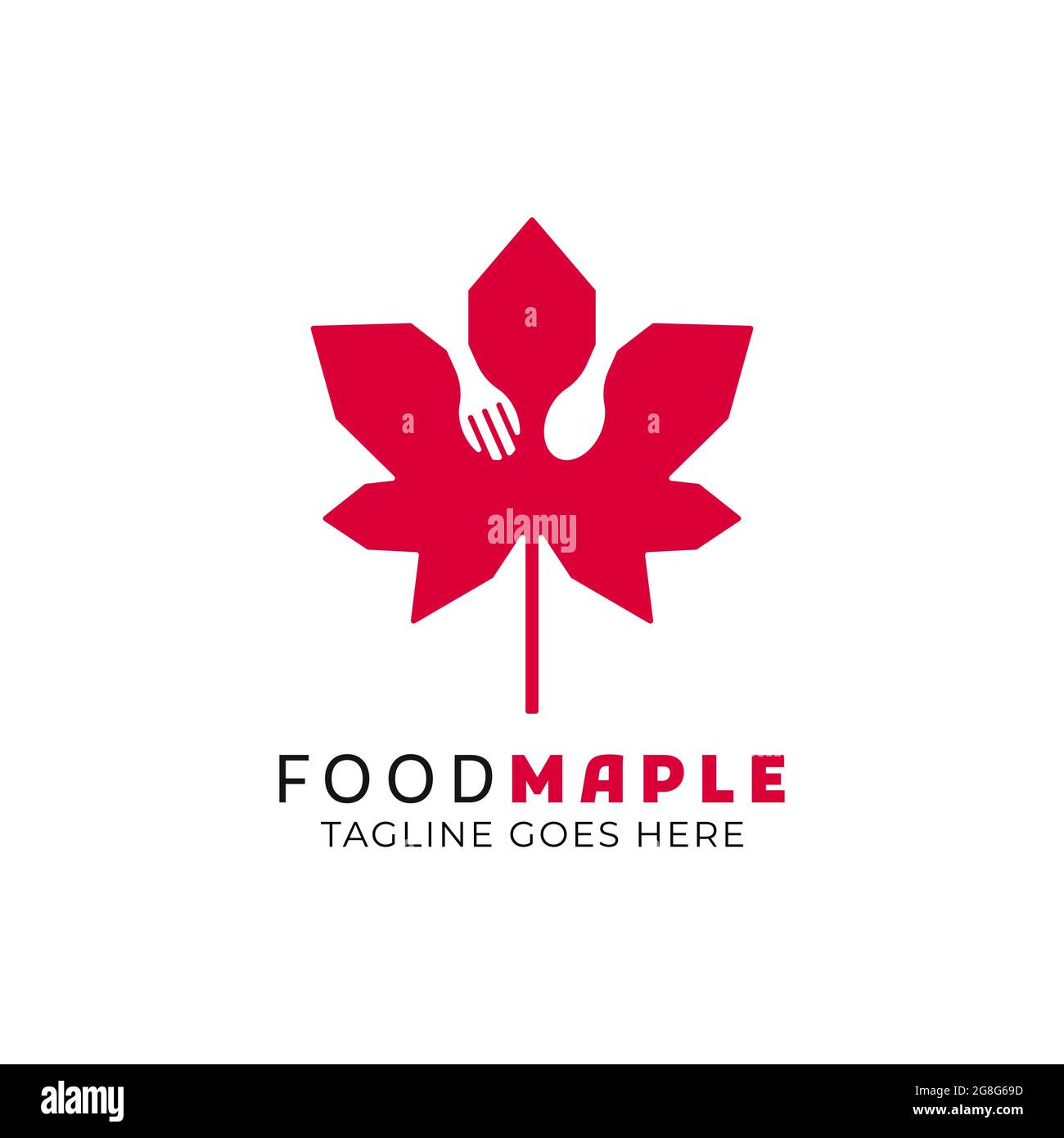 Modern logo of a maple leaf with negative space of spoon and fork ...