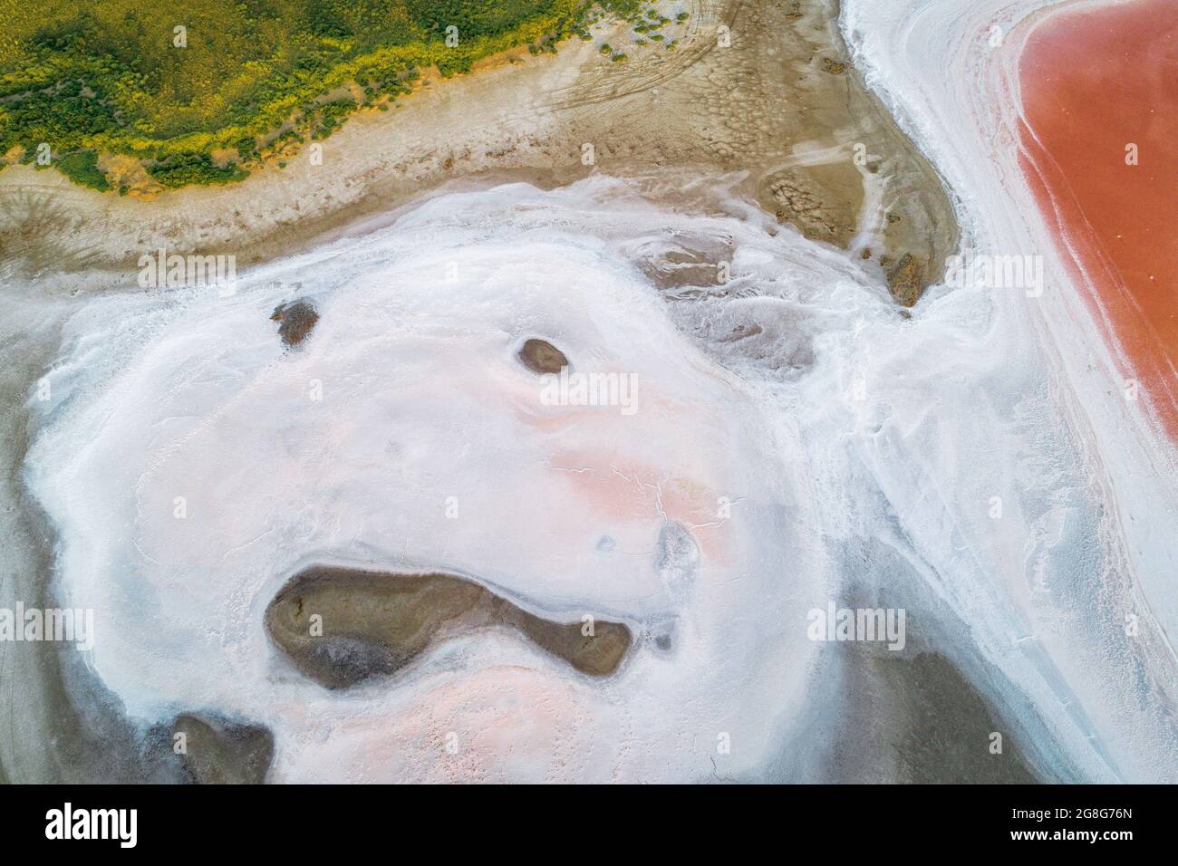 Pink lake in Kalmykia. Pink and white salt on a salt marsh. Incredible ...