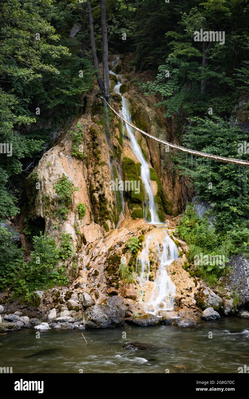 Beautiful waterfall in carpathian mountains hi-res stock photography ...