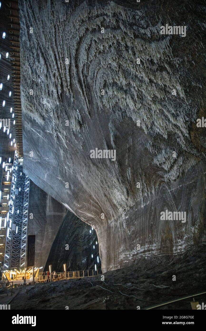 Beautiful lights and view inside the Turda Salt Mine in Turda, Cluj ...