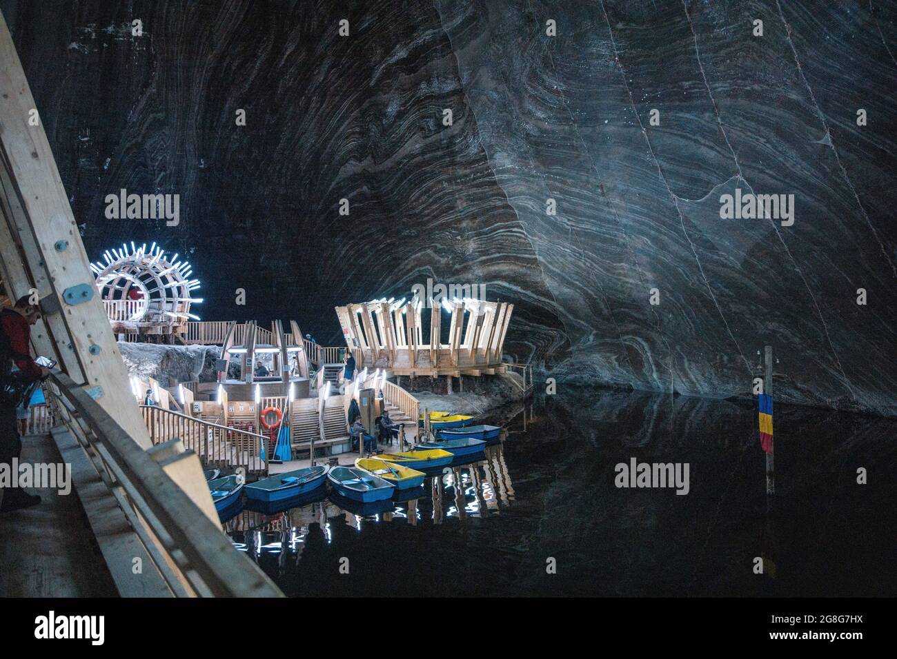 Beautiful lights and view inside the Turda Salt Mine in Turda, Cluj ...