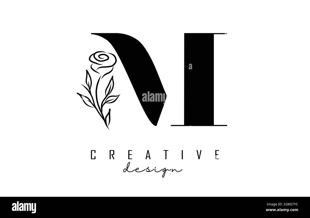 M letter logo design with black rose vector illustration. Creative and ...