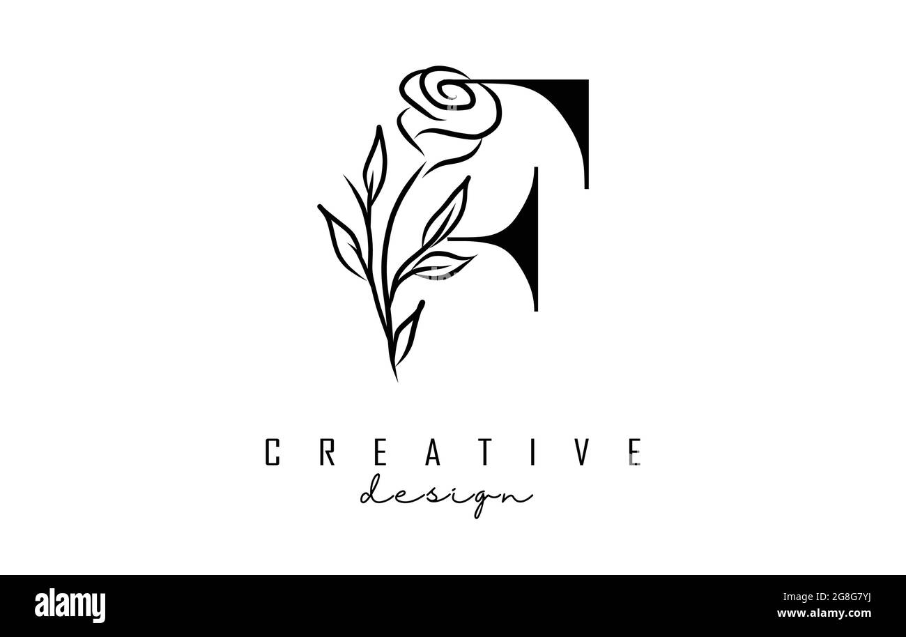 F letter logo design with black rose vector illustration. Creative and ...