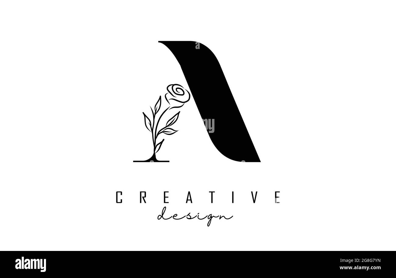 A letter logo design with black rose vector illustration. Creative and ...