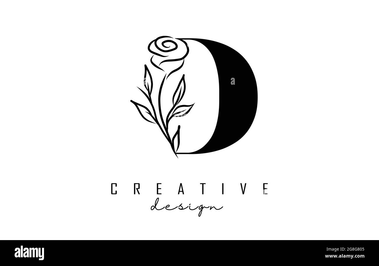 D letter logo design with black rose vector illustration. Creative and ...