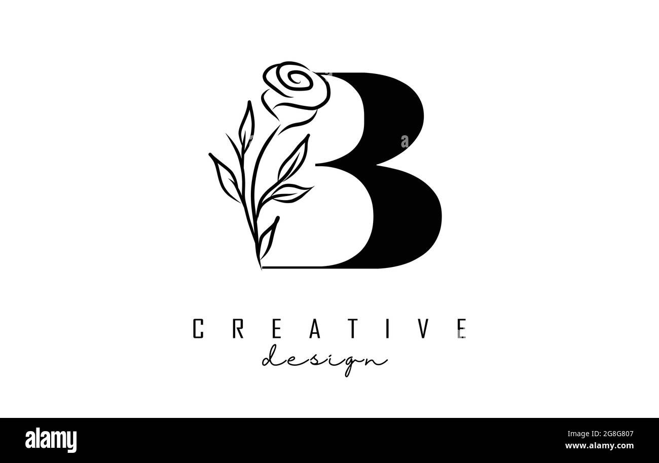 B letter logo design with black rose vector illustration. Creative and ...