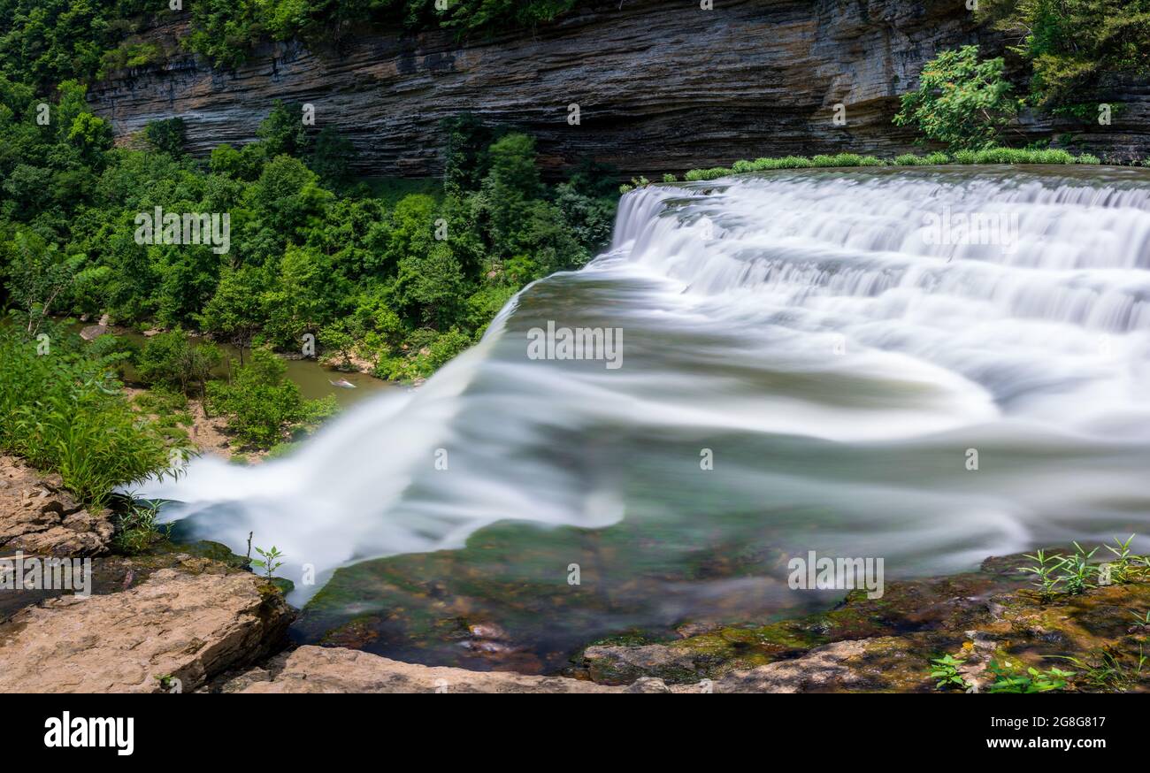 One of the cascades at Burgess Falls State park in Tennessee with ...