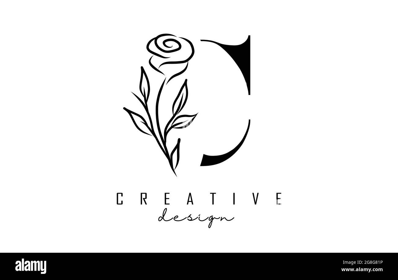 C letter logo design with black rose vector illustration. Creative and ...