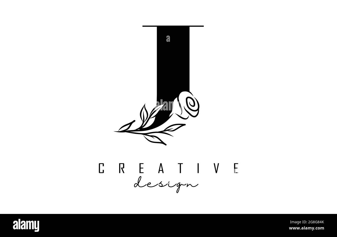J letter logo design with black rose vector illustration. Creative and ...