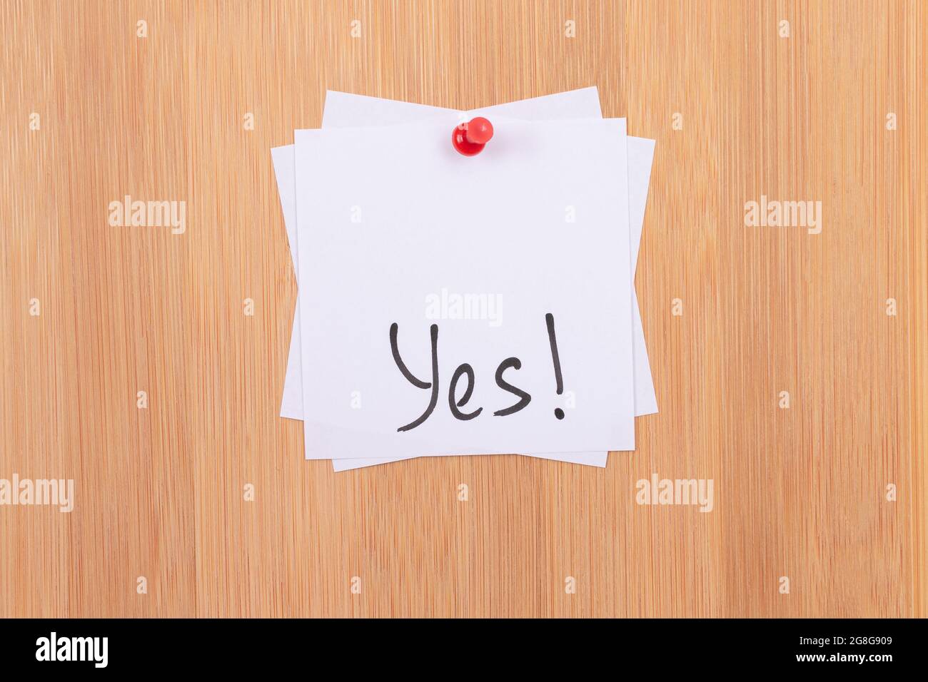 YES! - White Sticky Notes with Written Word YES, Pinned to the Wooden ...