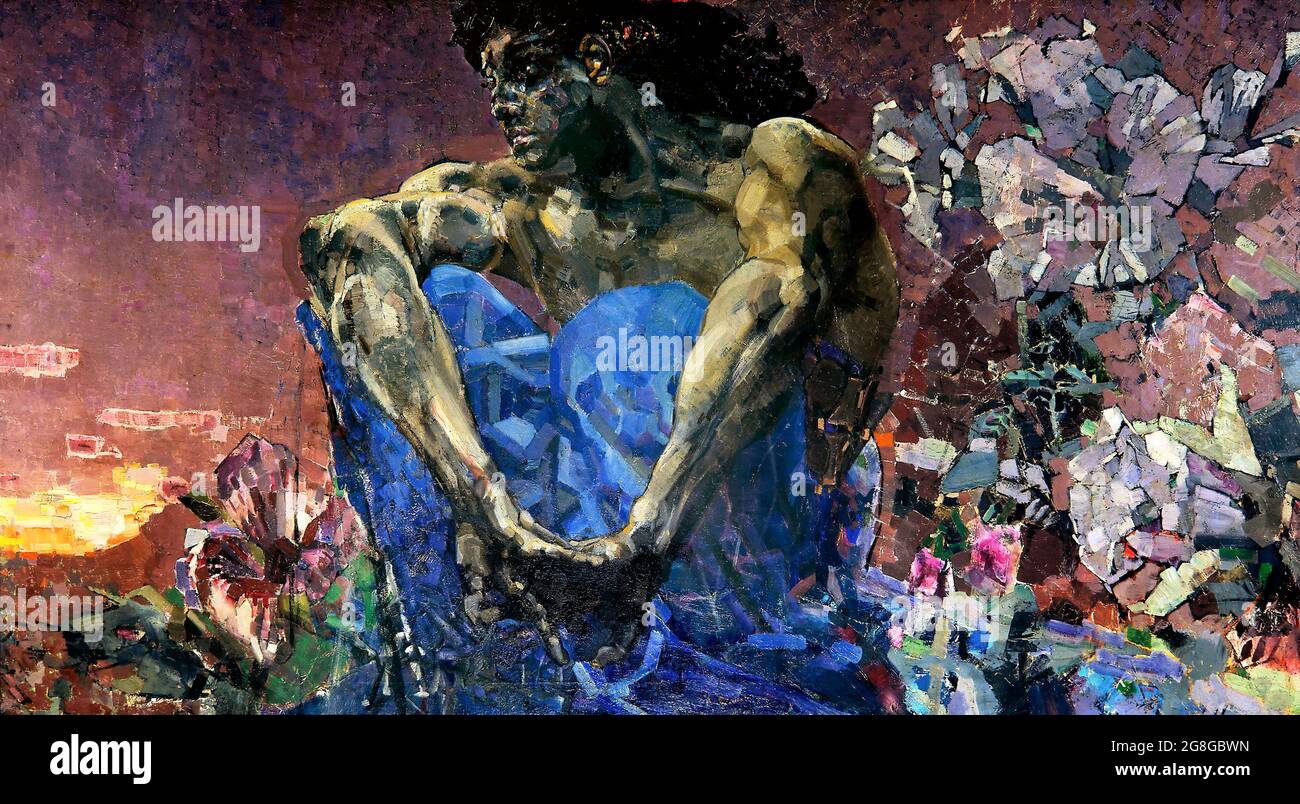 Demon (sitting) by Mikhail Vrubel (1856-1910), 1890 Stock Photo - Alamy