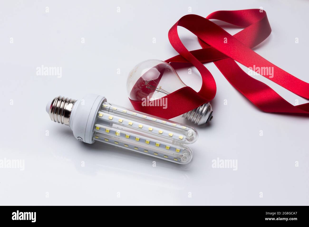 Energy-saving light bulb and classic incandescent bulb with high energy ...