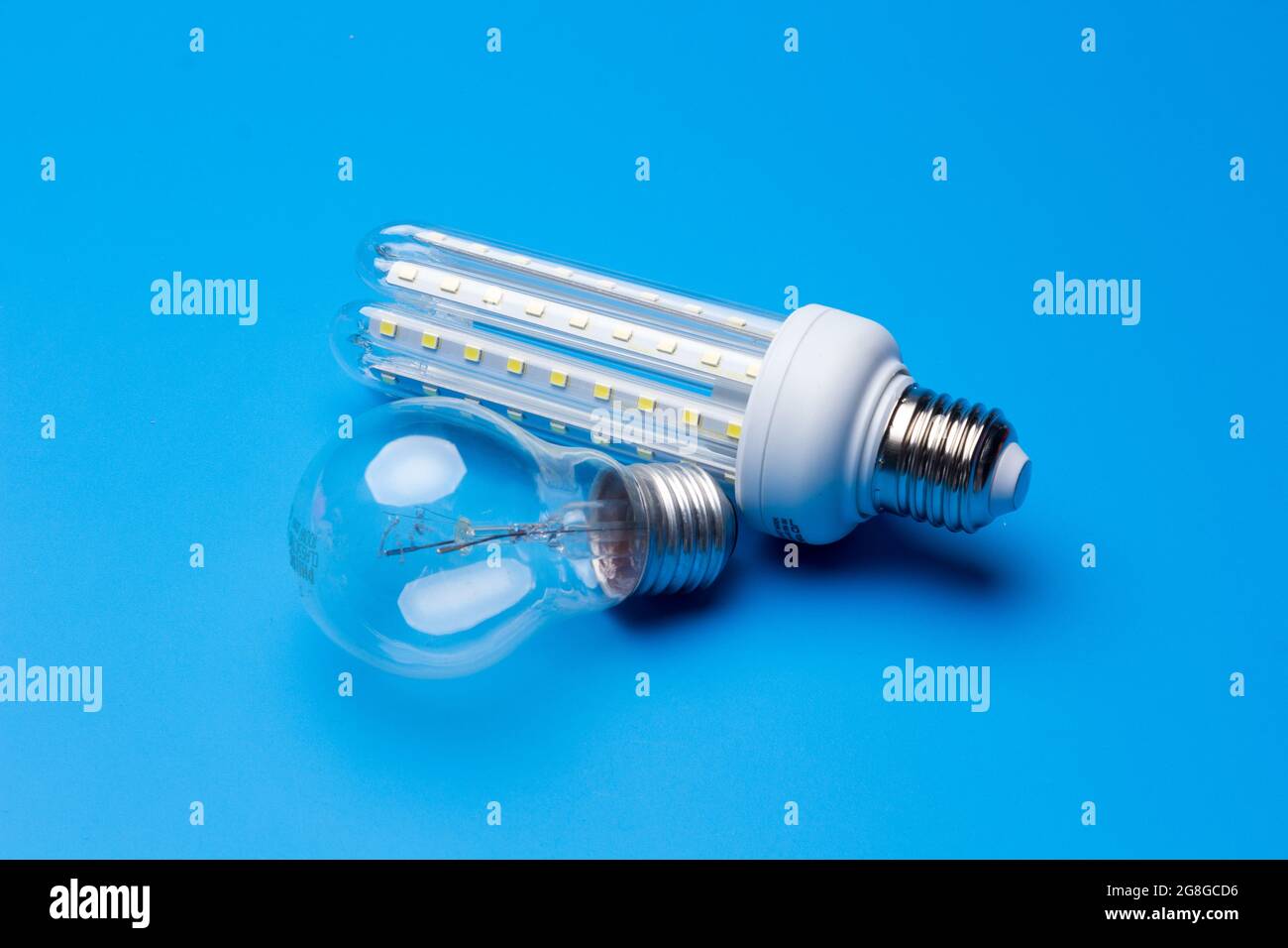 Energy-saving light bulb and classic incandescent bulb with high energy ...