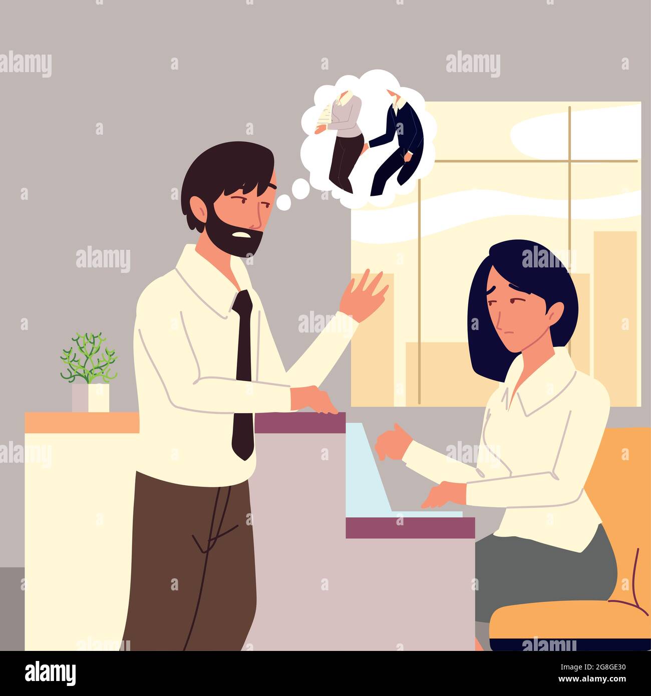 Woman office unhappy male boss Stock Vector Images - Alamy