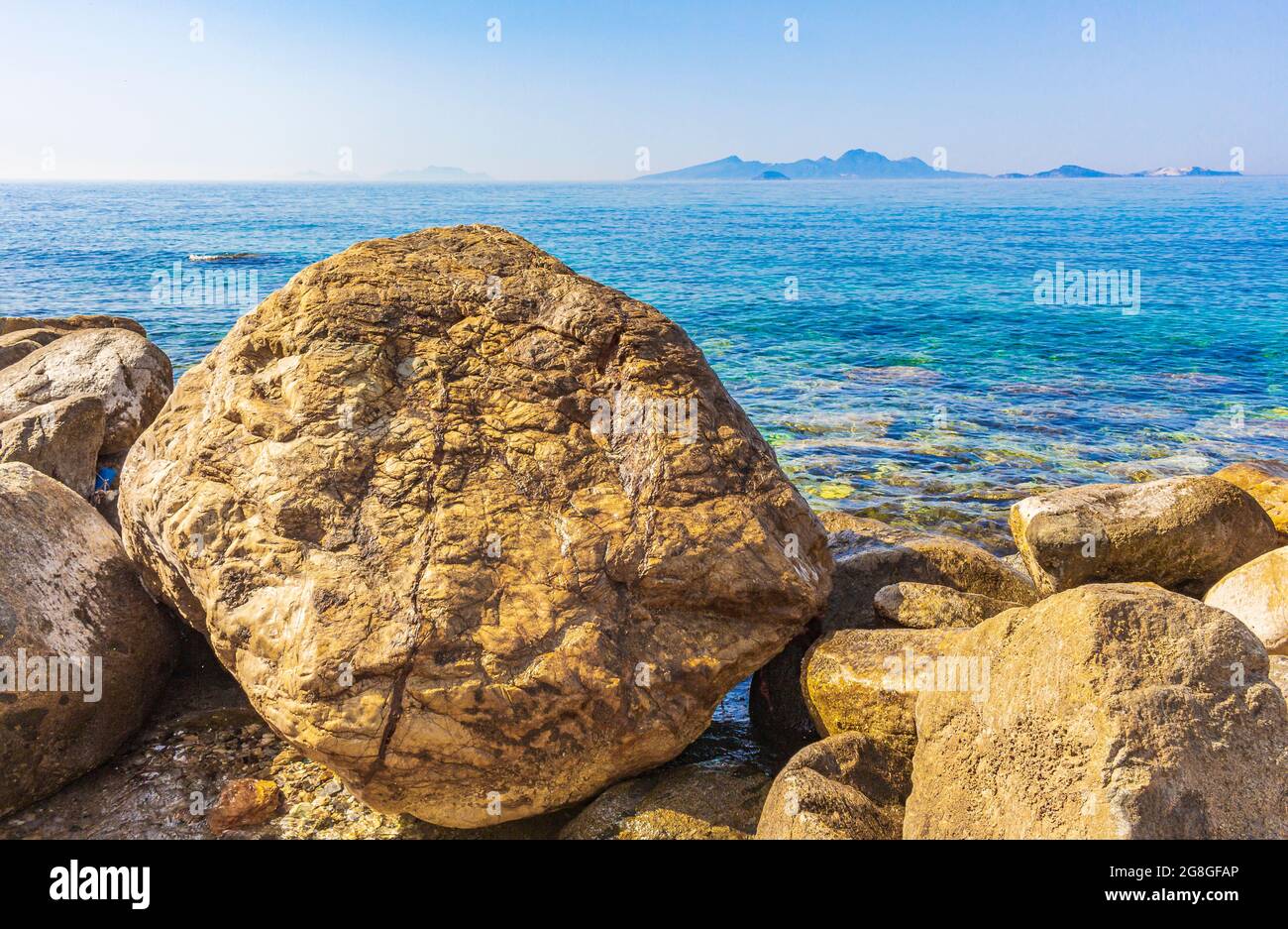 Big rock in natural coastal landscapes on Kos Island in Greece with ...