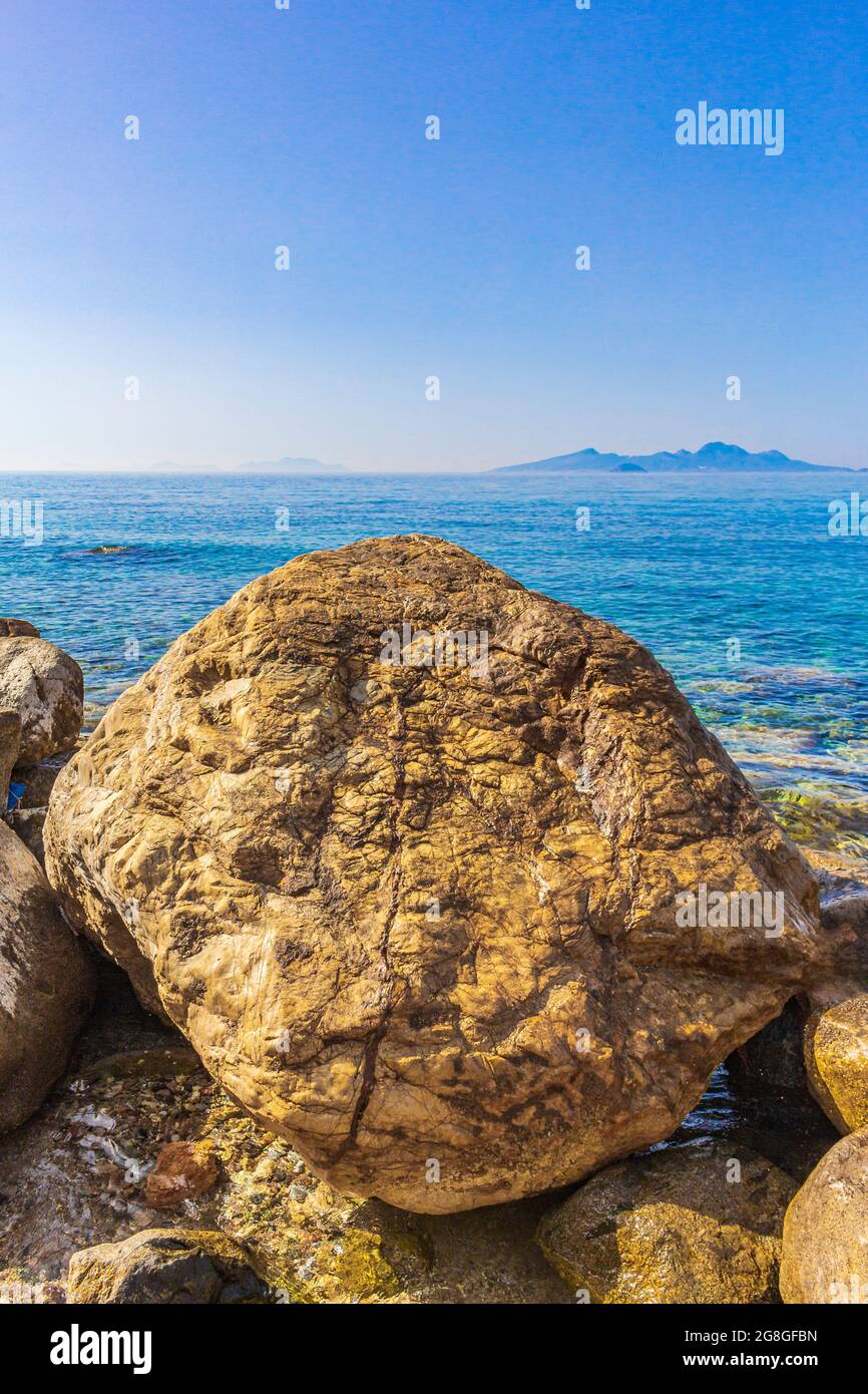 Big rock in natural coastal landscapes on Kos Island in Greece with ...