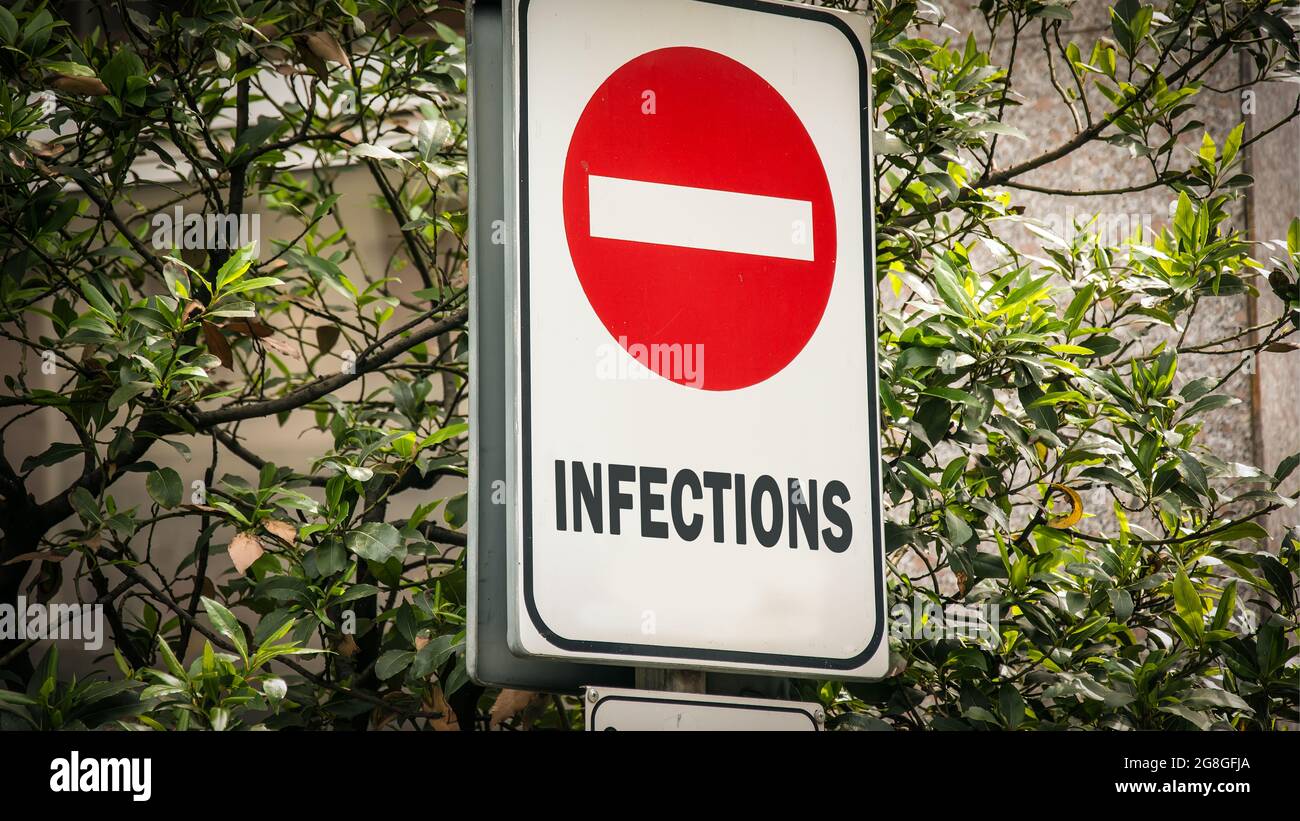 Street Sign the Direction Way to Hygiene versus Infections Stock Photo ...