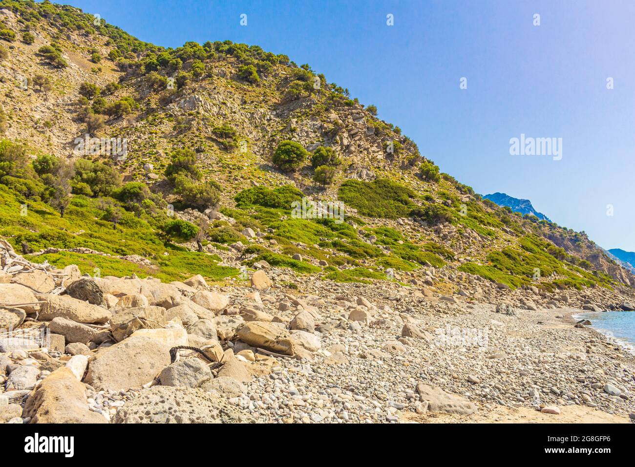 Natural coastal landscapes on Kos Island in Greece with mountains ...
