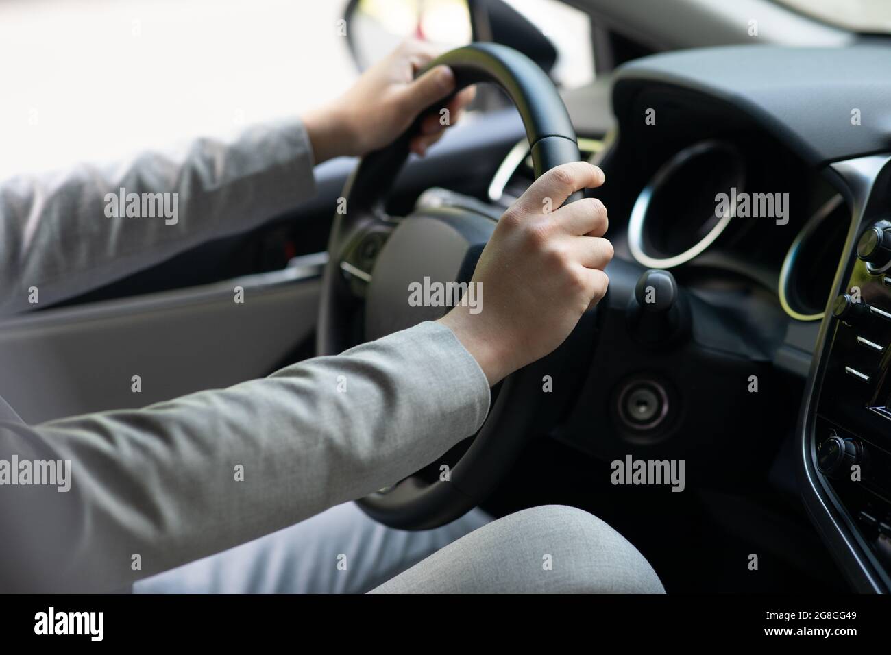 Driver work, travel and road to office in new normal car in city Stock ...