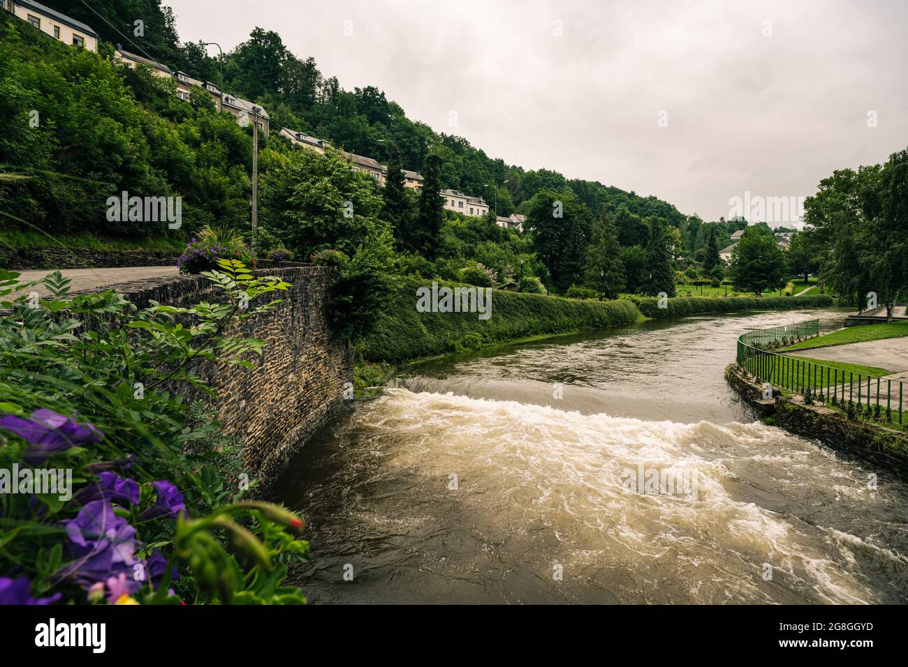 The Ourthe river in Houffalize, province of Luxemburg, Belgian Ardennes ...