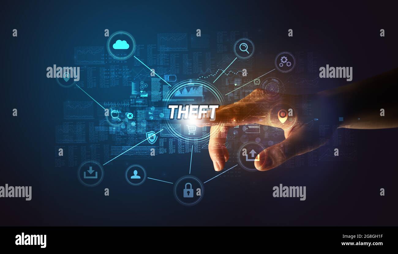 Hand touching cybersecurity button concept Stock Photo - Alamy