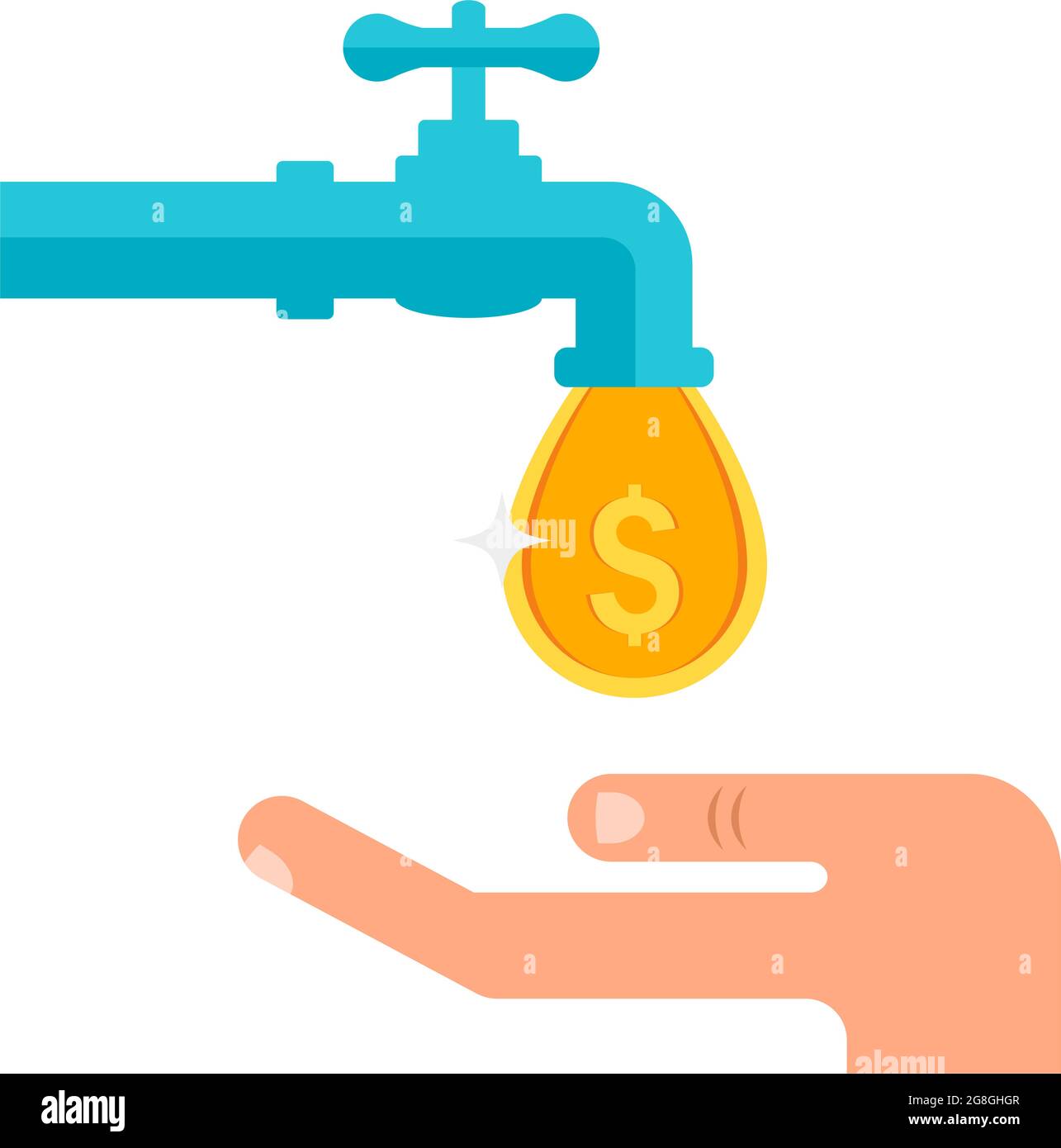 Vector money tap with faucet and coin drop flat illustration Stock ...