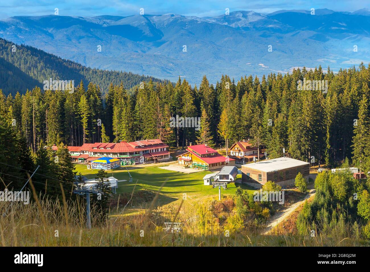 Bansko, Bulgaria Shiligarnika autumn ski resort view with hotel house ...