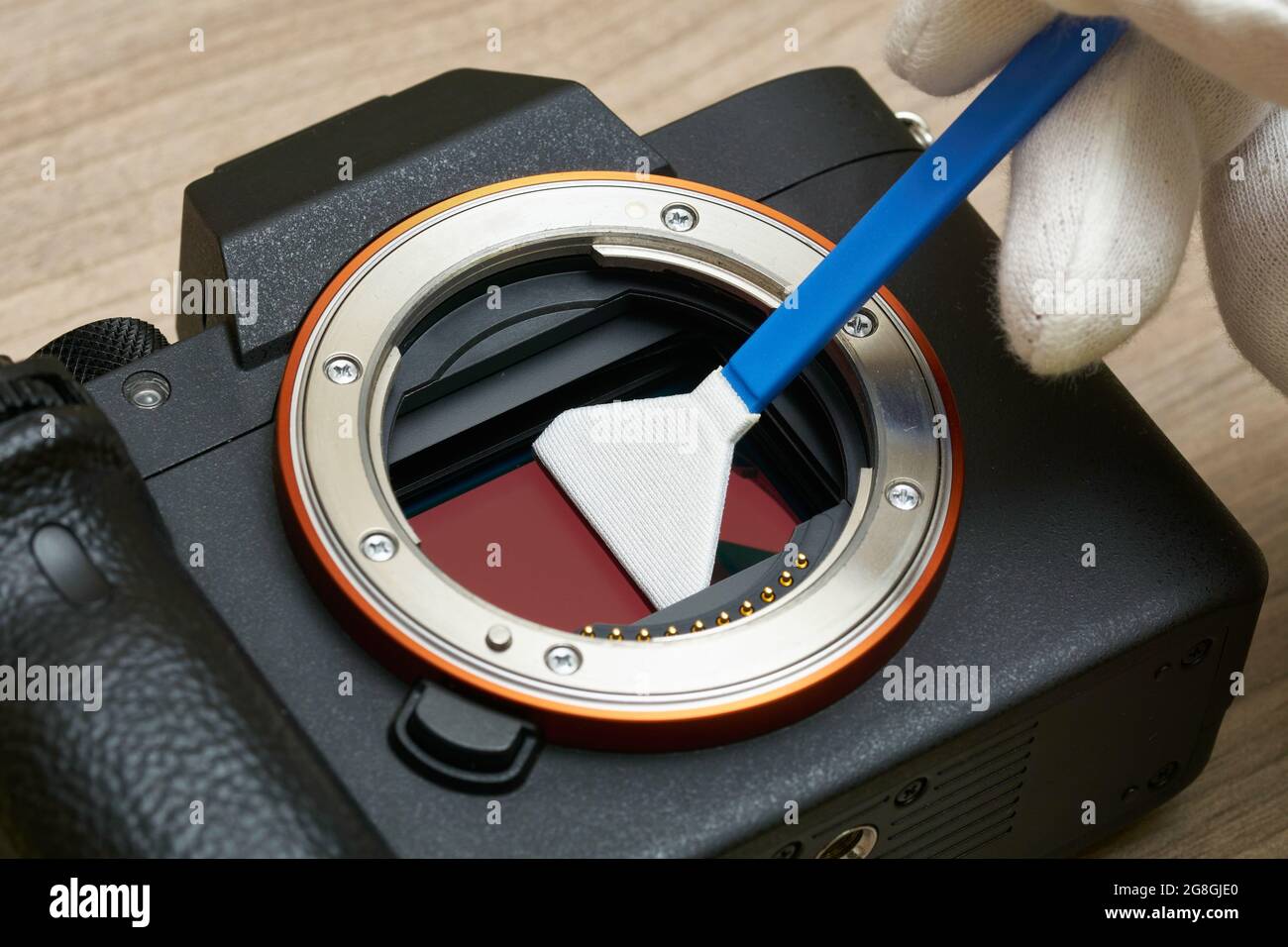 Cleaning a modern digital full-frame camera sensor using a sensor swab ...
