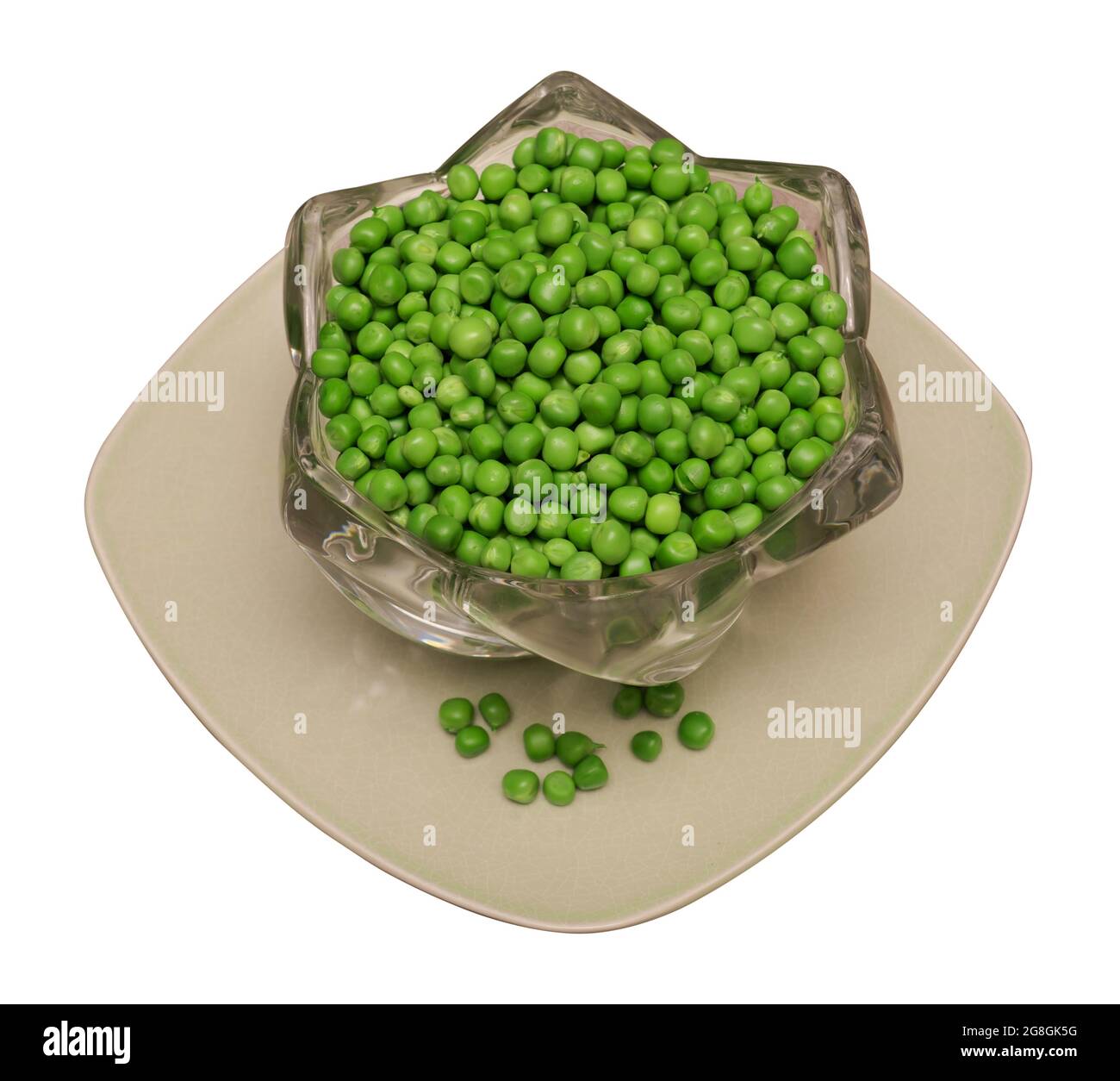 green peas separated from the shell, pea seeds, lies in glassware and ...