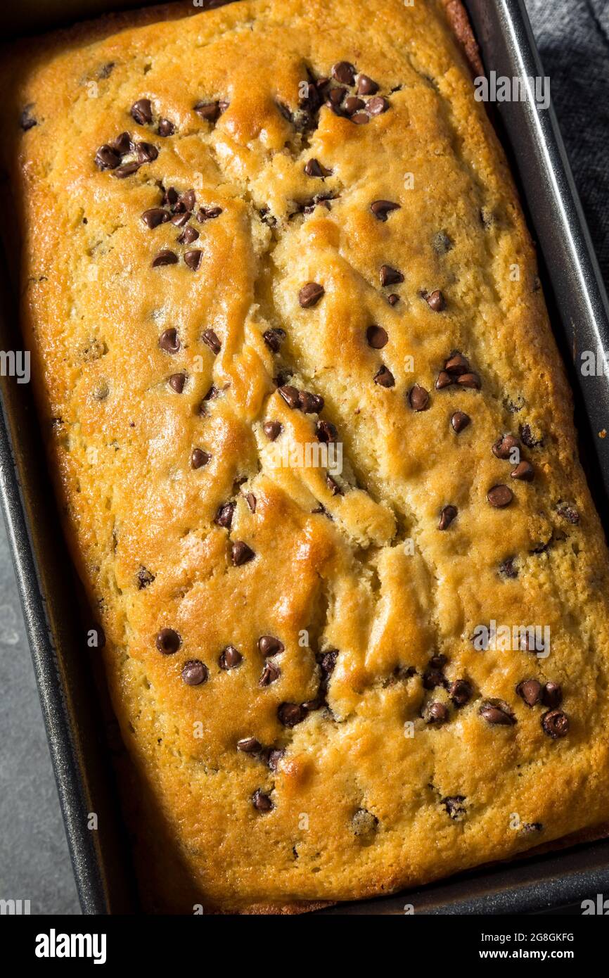 Homemade Sweet Chocolate Chip Bread Loaf in a Pan Stock Photo - Alamy