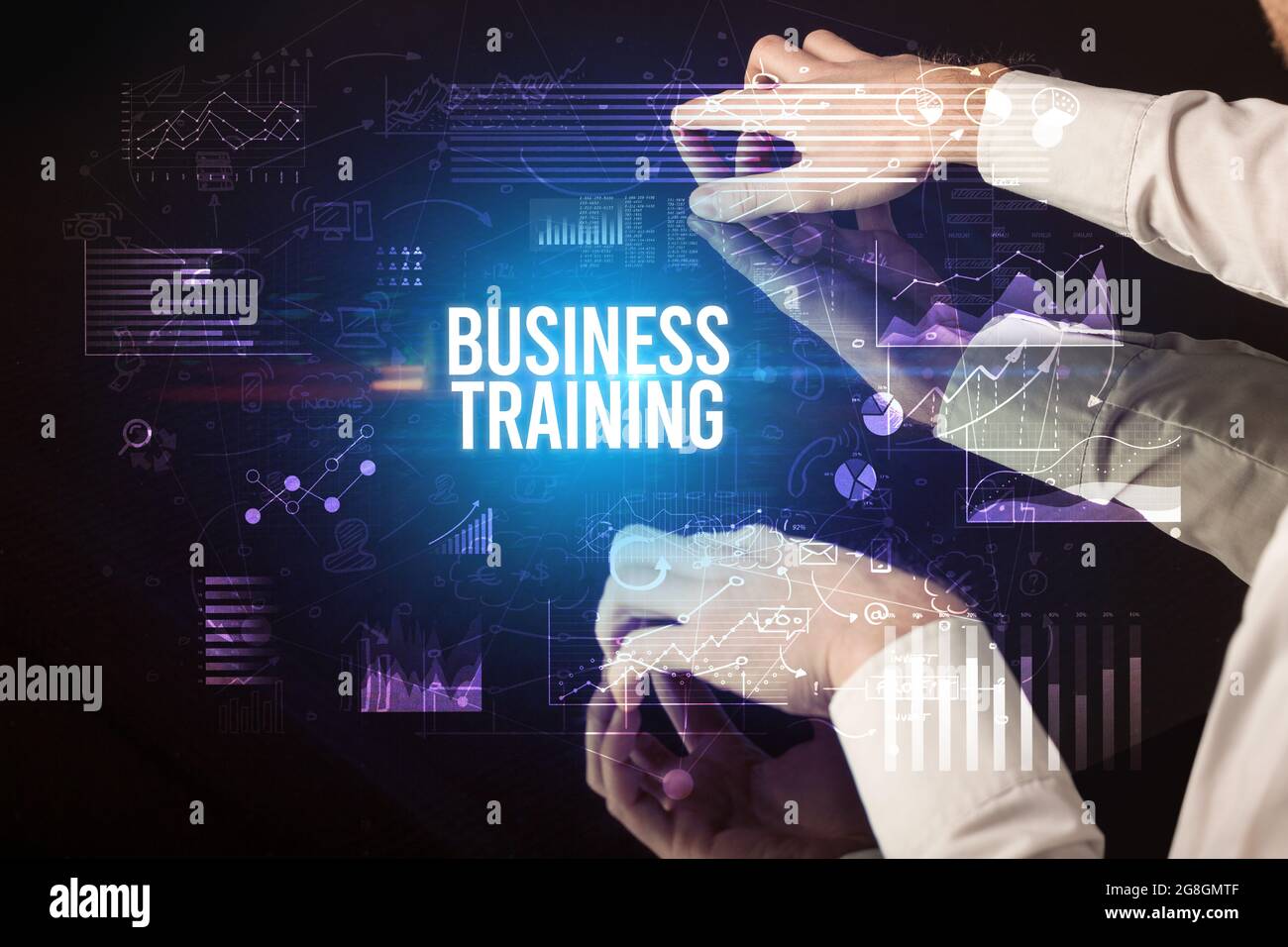 Businessman touching huge screen concept Stock Photo - Alamy