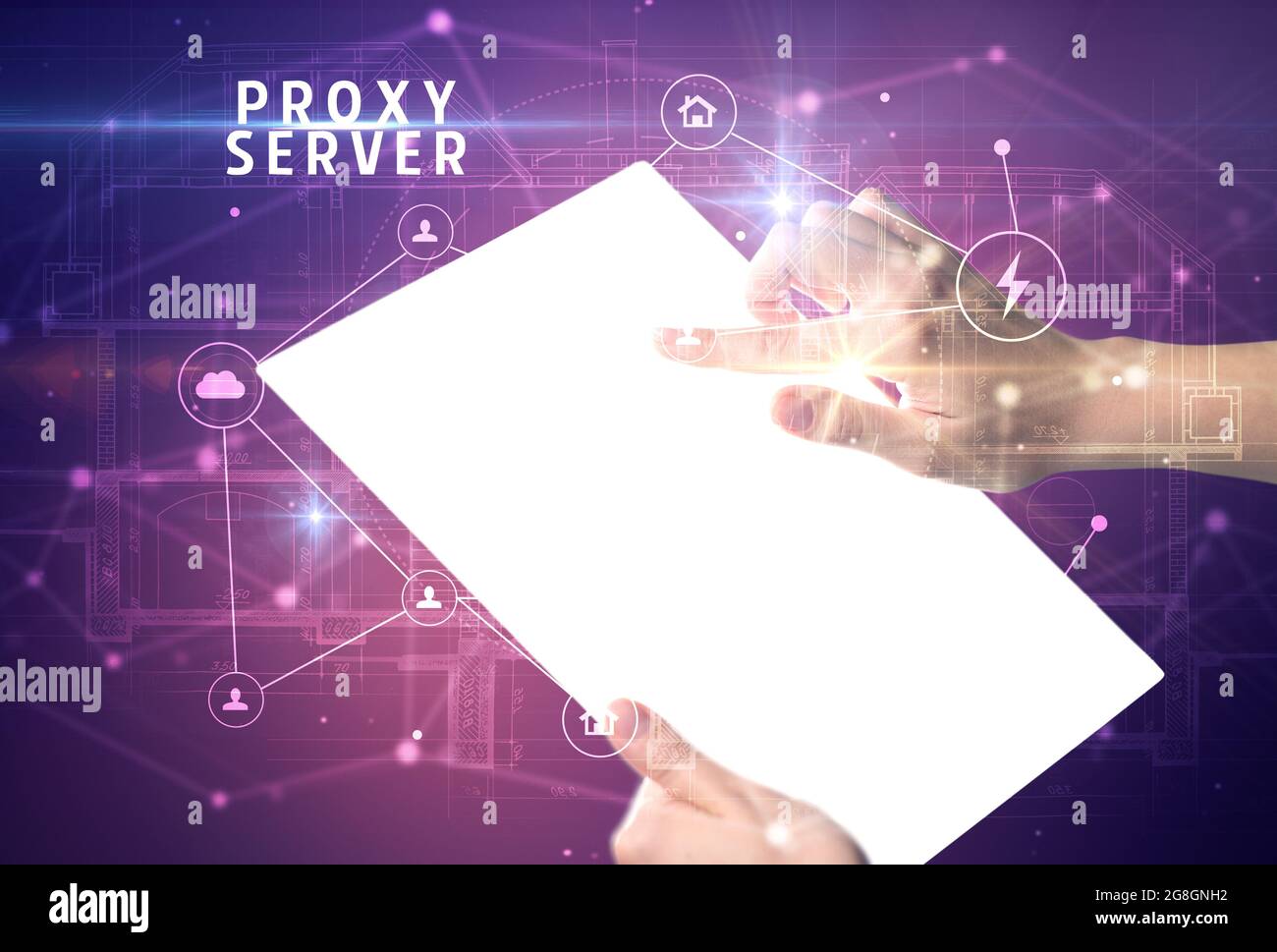 Holding futuristic tablet, security concept Stock Photo - Alamy