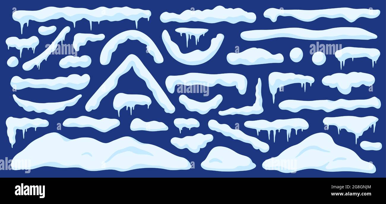 Cartoon Snowdrifts Winter Snow Piles Drifts Window And Roof Caps Lines And Borders With