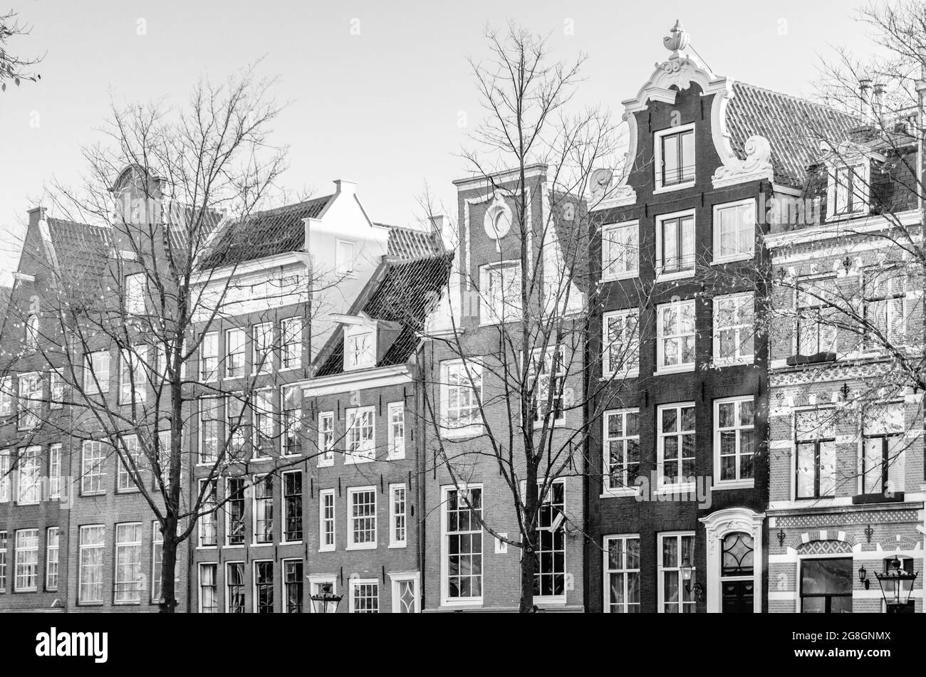Typical Dutch architecture in Amsterdam, the Netherlands. Black and ...