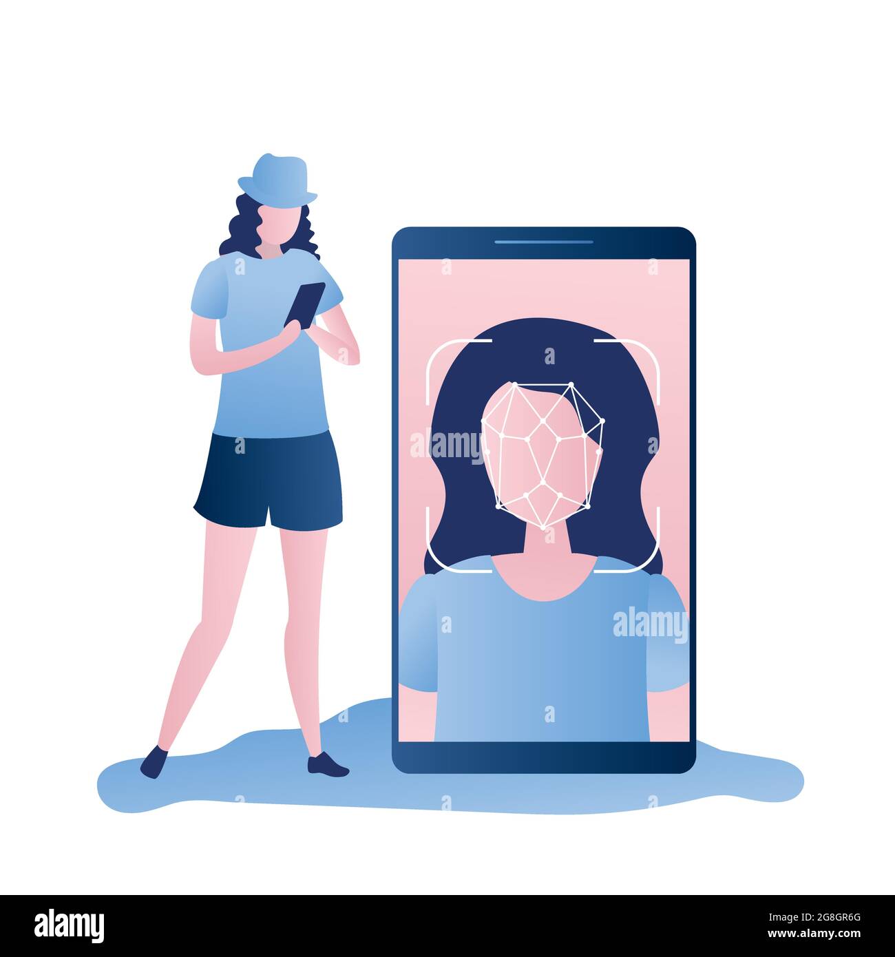 Beauty girl with cellphone,Female face on smartphone screen,Face id ...