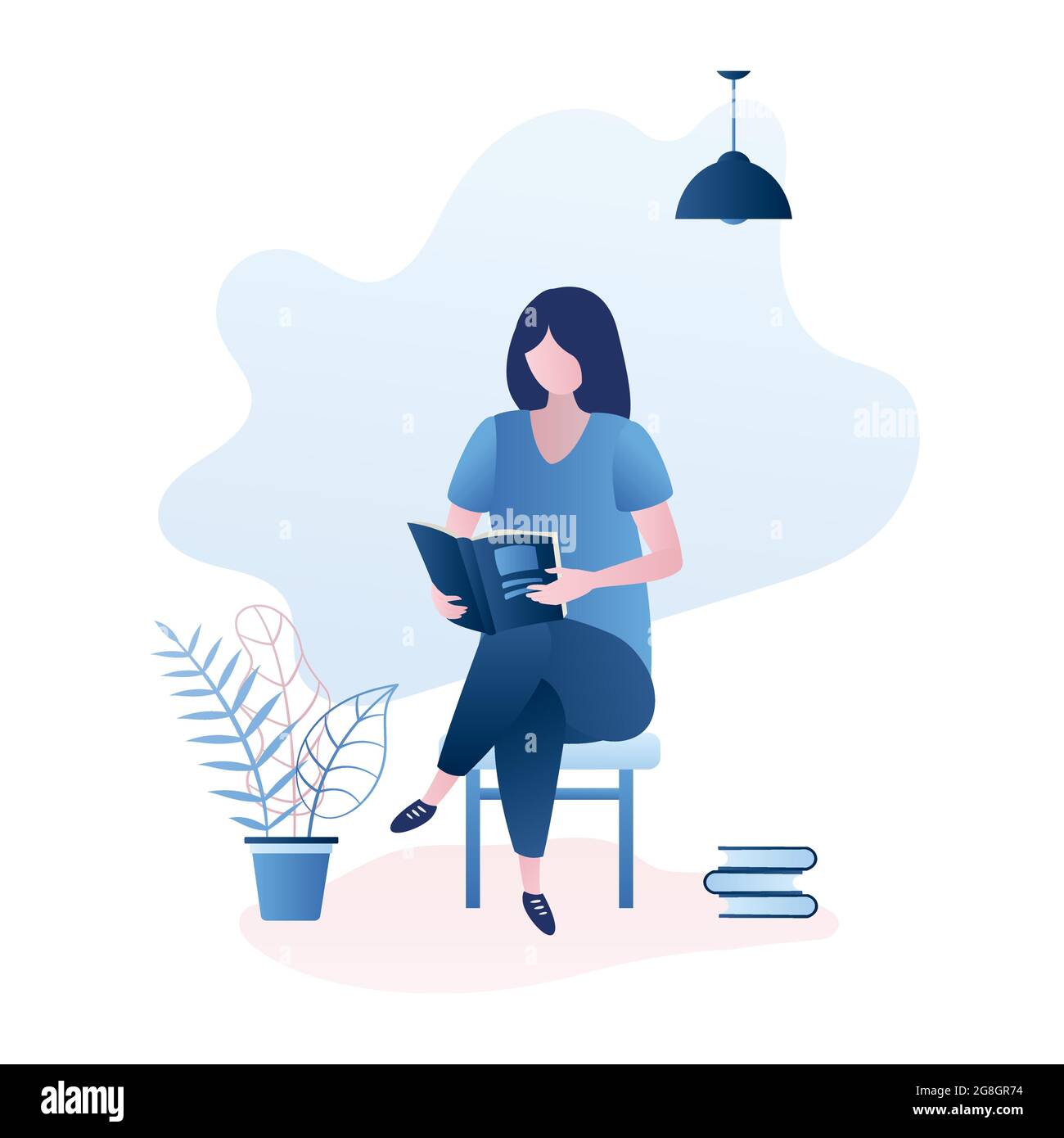 Cute Girl Sitting On Chair And Read Book Or Magazine Female Character