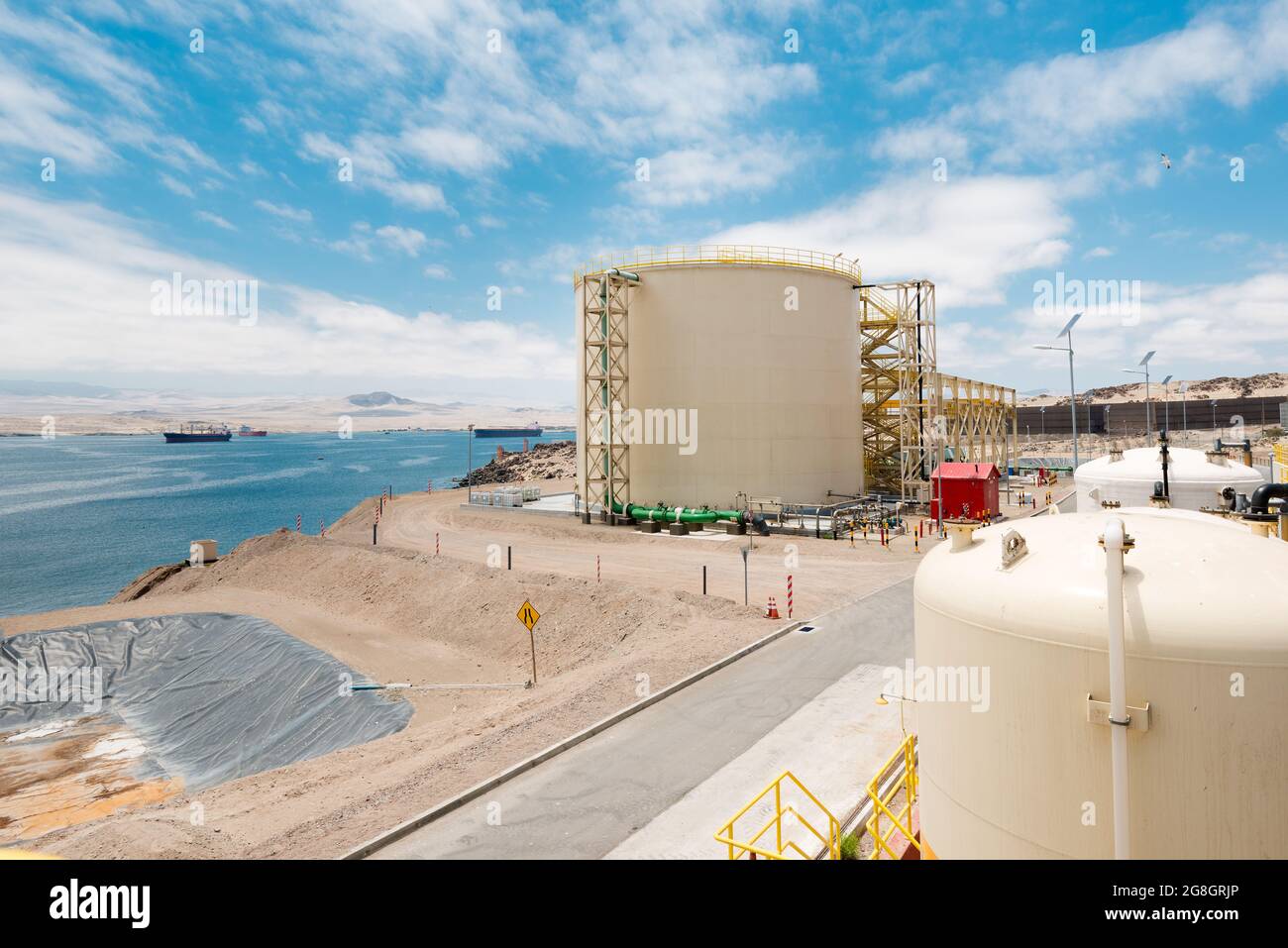 Desalination plant at port Punta Padrones with Caldera bay on de back ...