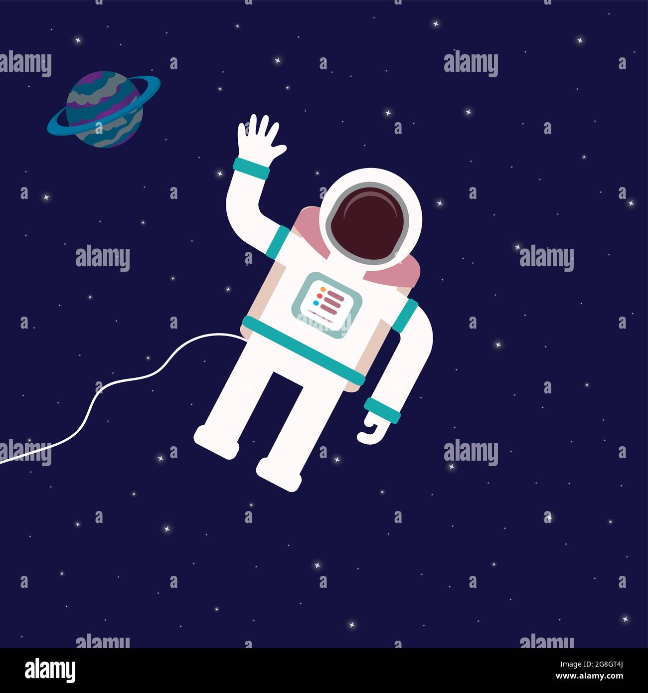 Classic astronaut character in space,stars and planet on background ...