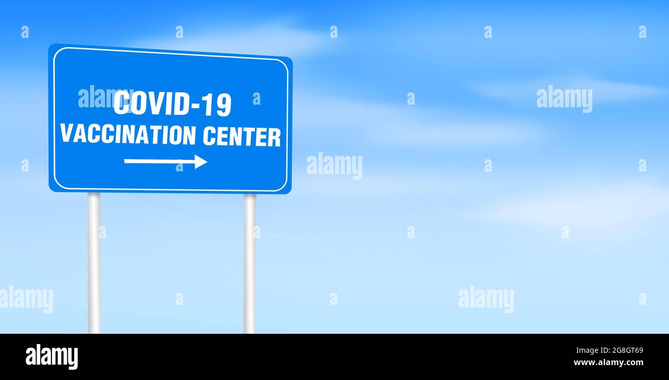 Covid-19 Vaccination Center Signboard on the Roadside Concept with 3D ...