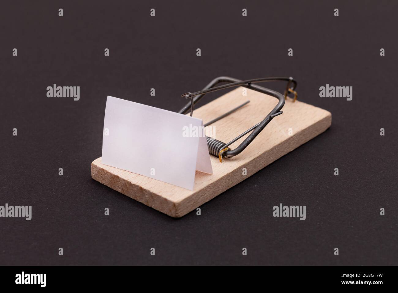 Blank White Sheet of Paper in Wooden Mousetrap - Template. Small Memo ...