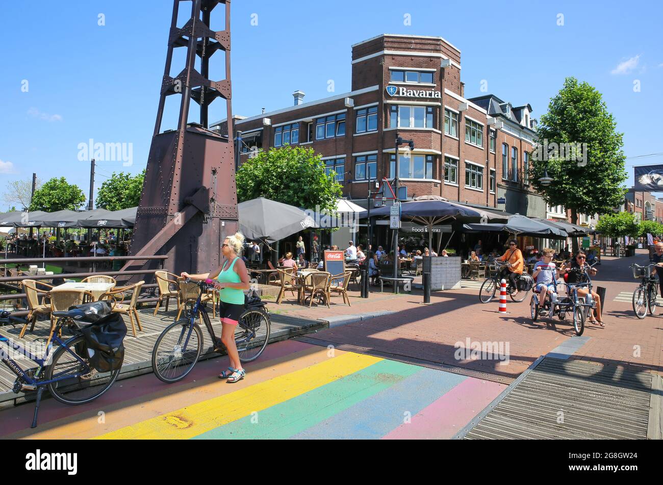 Helmond, Netherlands - July 10. 2021: View over bridge with colorful ...