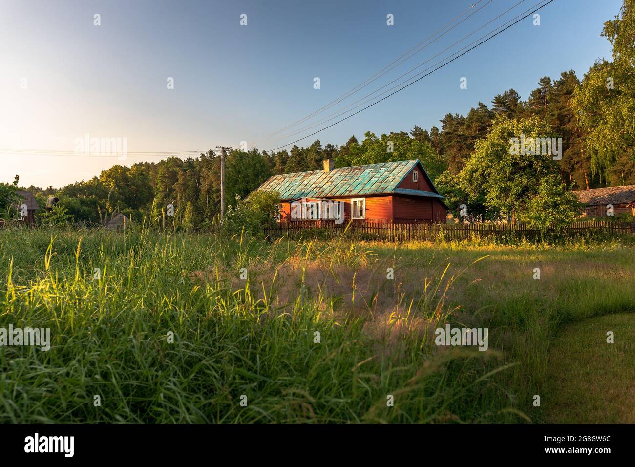 Beautiful, old, polish village with traditional agricultural buildings ...