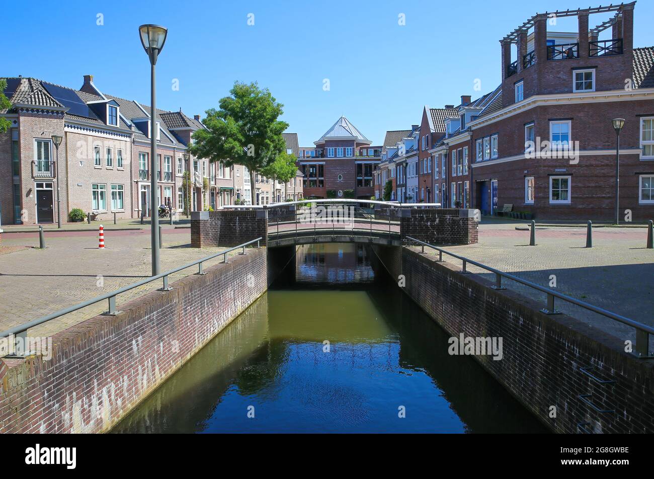 Helmond, Netherlands - July 10. 2021: View over water canal on ...