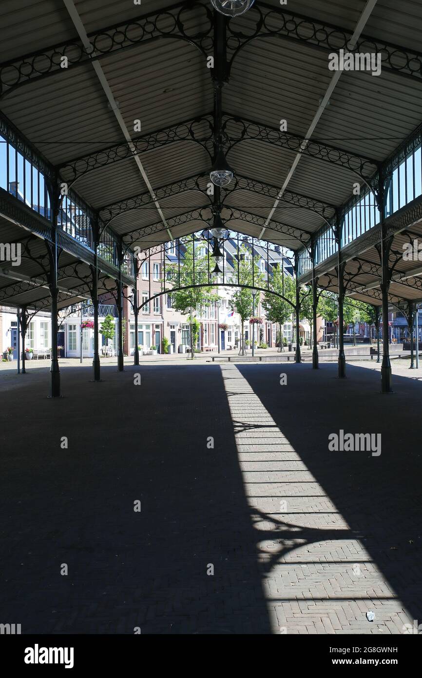 Helmond, Netherlands - July 10. 2021: View on empty market hall ...