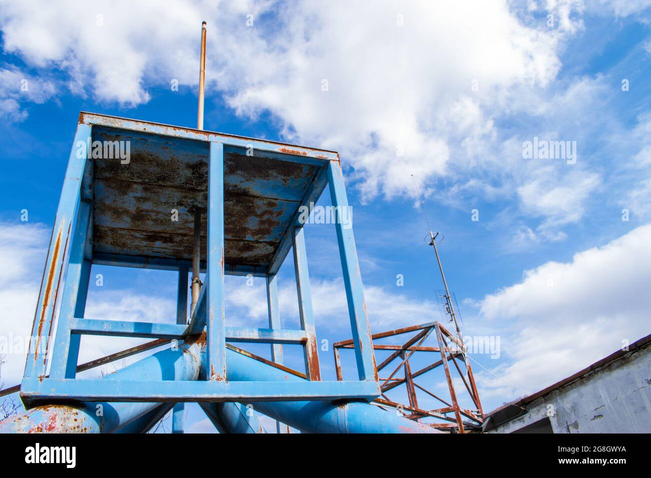 Blue steel rusty roof construction armature rusting rotting in the sun ...