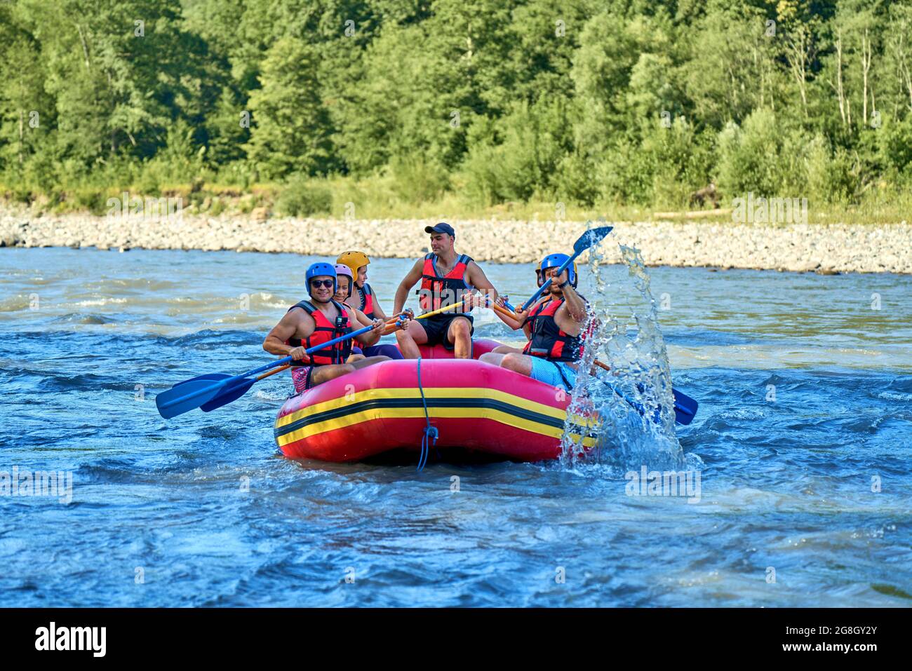 rafting on a large boat on a mountain river Stock Photo - Alamy