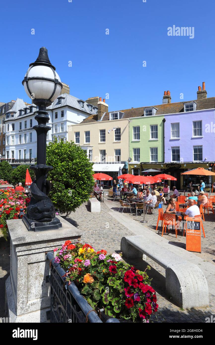 Cafes on the colourful Parade on Margate's seafront, in east Kent, SE ...
