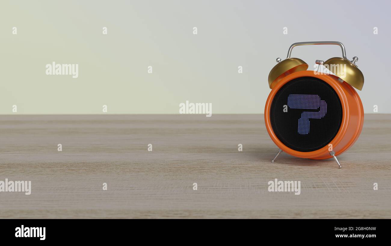 3d rendering of color alarm clock with symbol of paint roller on dot ...