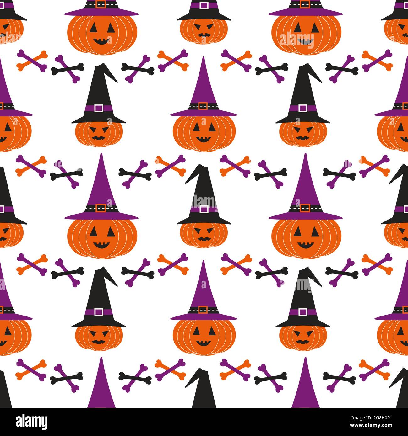 Halloween holiday funny seamless geometric vector pattern. Cute scary ...