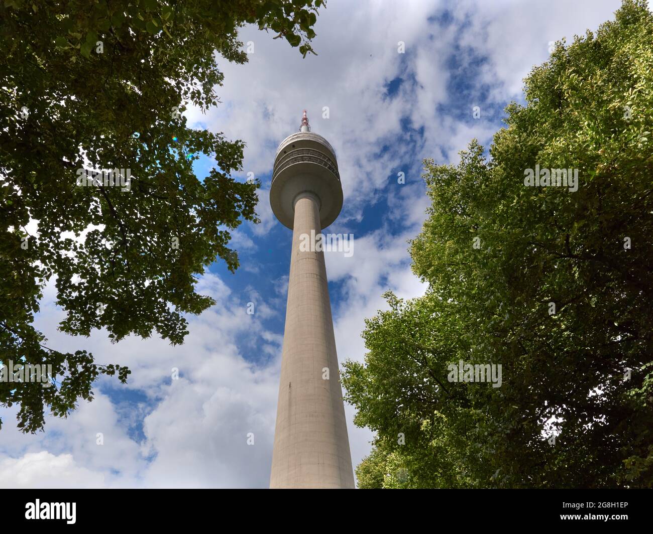 Low angle shot of the Olympiaturm tower in Munich, Germany Stock Photo - Alamy